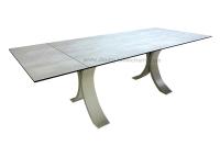 China HPL Laminated Tempered Glass Extendable Dining Table Laser Cutted for sale