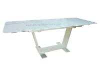 China White Painted Tempered Glass Dining Table 2.2 Meter Stainless Base for sale