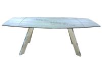 China 2.4 Meter Stainless Extension Dining Table HPL Laminate Textured Top for sale