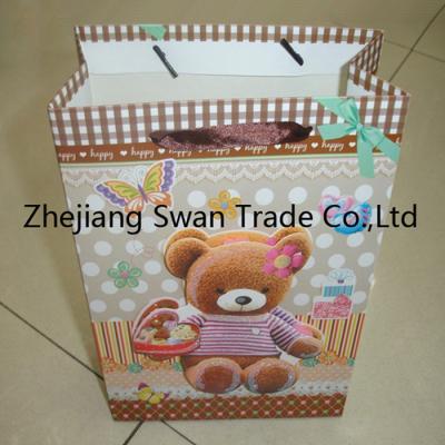 China high quality ivory board custom color printed gift paper bags with ribbon handle for sale
