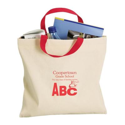 China reusable white canvas carrier bag with red handle welcome custom logo printing for sale