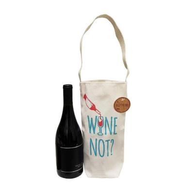 China custom size white canvas wine bottle handle bags with custom printing for wine store promotion for sale