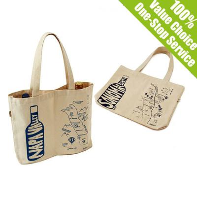 China double bottle design canvas wine store shopping tote bags accept custom printing for sale