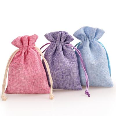 China various colors personalized small jute fabric promotional drawstring bags for sale