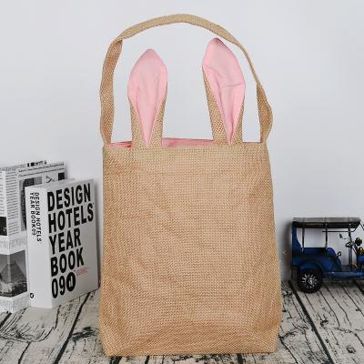 China heavy-duty easter bunny jute gift tote bags medium capacity custom logo printing for sale