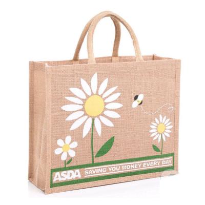 China customized printing jute gift bags lady promotional burlap shopping tote bag for sale