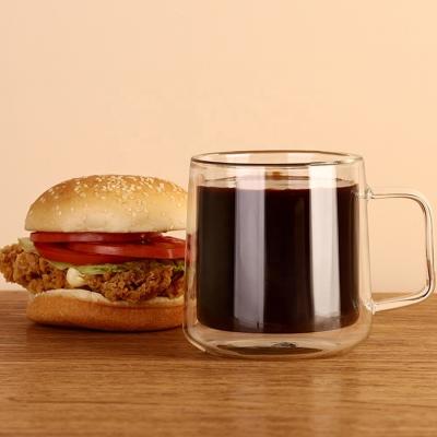 China High Borosilicate Glass Tea Cup 12oz Double Wall Coffee Mug with Handle GW/Box 520 g for sale