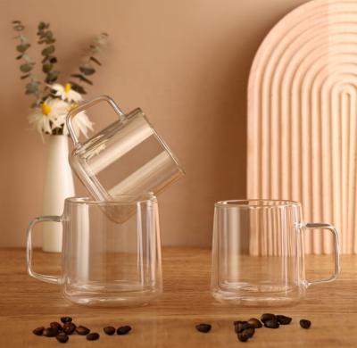 China CnGlass Clear Borosilicate Double Wall Insulated Coffee Mug Temperature Range -20C-150C for sale