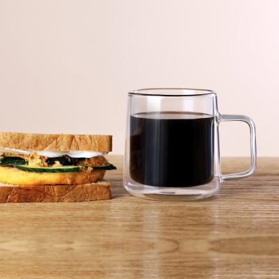 China CnGlass Clear Borosilicate Double Wall Insulated Coffee Mug Temperature Range -20C-150C for sale