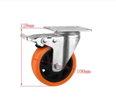 China 100mm Rueda Giratoria PU Orange Castor Swivel Trolley Industrial 1.5 2 2.5 3 4 5Inch Heavy Duty Workbench Caster Wheels for sale