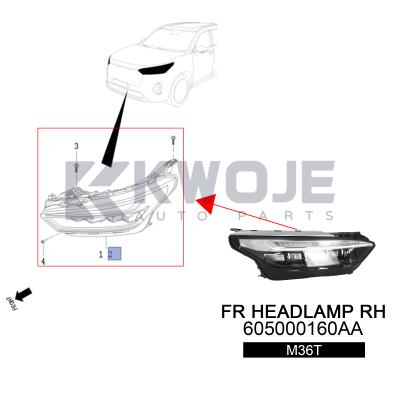 Китай OEM 605000160AA Высококачественная передняя фара в сборе - правая для Chery Exeed VX продается