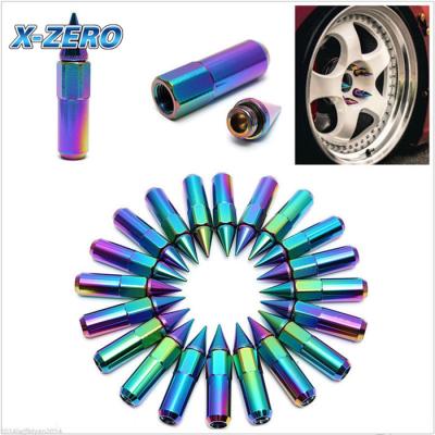 China 90mm M12x1.5 Neo Chrome Spike Lug Nuts Extended With Billet Aluminum Material for sale