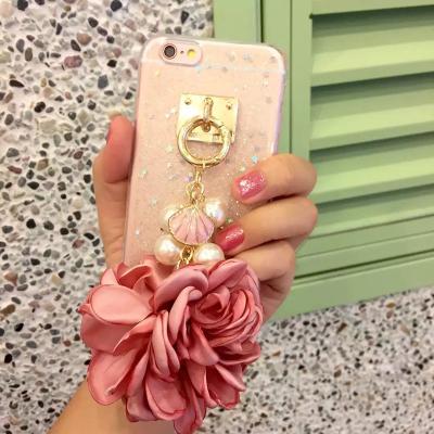China Soft TPU Pink&Blue Pearls Fancy Chain Cell Phone Case Back Cover For iPhone 6 6s Plus for sale