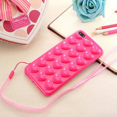 China Clear Soft TPU 3D Love Heart Pattern Cell Phone Case Back Cover for iPhone7 7 Plus 6 6s Plus with Lanyard for sale