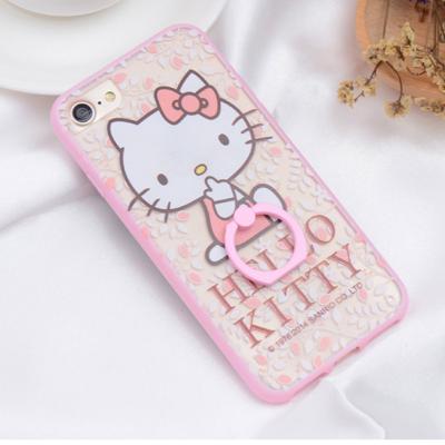 China Hard PC + Silicone Side Cute Cat Ring Buckle Back Cover Cell Phone Case For iPhone 7 7 Plus 6 6s Plus for sale