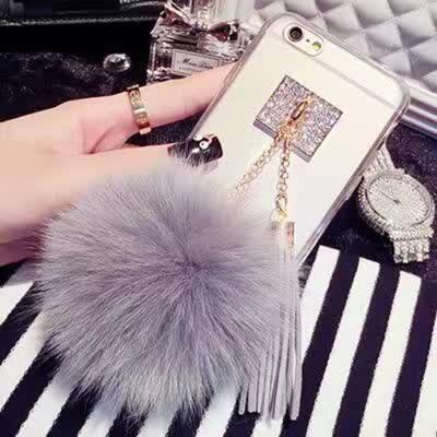 China Acrylic Drill Pasted Hairball Tassel Cell Phone Case Back Cover for iphone 7 6s Plus 5s​ for sale