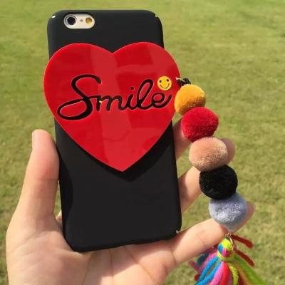 China Hard PC DIY Love Heart Shape Smile Word Small Hairball Tassels Cell Phone Case Cover For iPhone 7 6s Plus for sale