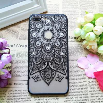 China PC+TPU Black Silk Lace Pattern with Diamonds Back Cover Cell Phone Case For iPhone 7 6s Plus for sale