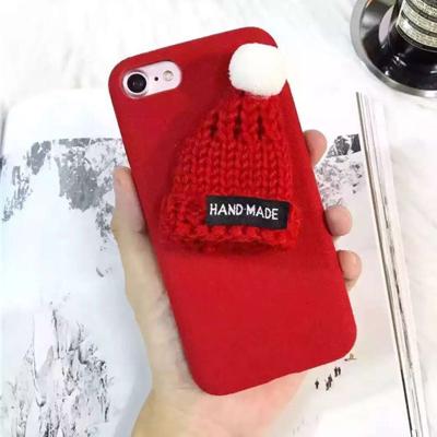 China DIY Korean Lovely Wool Christmas Hat Plush Cloth Winter Style Back Cover Cell Phone Case For iPhone 7 6s Plus for sale