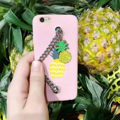 China Soft TPU Pineapple Flamingo Back Metal Chain Strap Cover Cell Phone Case For iPhone 7 Plus 6s for sale