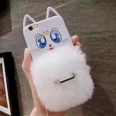 China Soft TPU Cartoon Cat Ears Seto Rabbit Hair Ball Ring Buckle Cell Phone Case Back Cover For iPhone 7 Plus 6s for sale