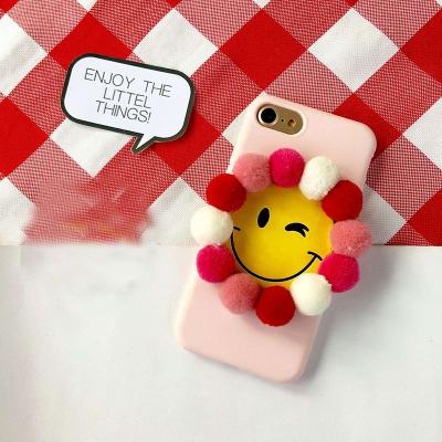 China Soft TPU Korea Candy Color Small Hair Ball Around Smile Face Cell Phone Case Cover For iPhone 7 Plus 6s for sale