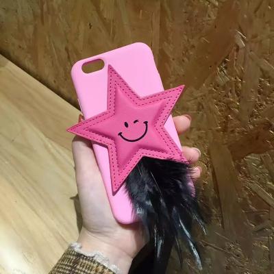 China Korea Style PC & Cortical Star Shape Smile Face Camel Color Hair Tail Back Cover Cell Phone Case For iPhone 7 6s Plus for sale