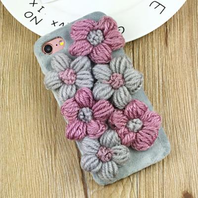 China PC Korea Style 3D Wool Flower Clusters Plush Back Cover Cell Phone Case For iPhone 7 6s Plus for sale