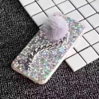 China Soft TPU Flashing Sequins Metal Chain Bracelet Small Hairball Cell Phone Case Back Cover For iPhone 7 6s Plus for sale