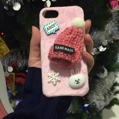 China TPU&Plush DIY Merry Christmas Wool Hat Cartoon Decoration Pasted Back Cover Cell Phone Case For iPhone 7 6s Plus for sale