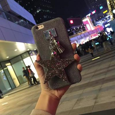 China Soft Plush Gray Color Metal Buckle Cortical Pentagonal Star Tassel Back Cover Cell Phone Case For iPhone 7 6s Plus for sale