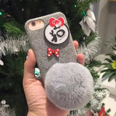 China DIY Korean Lovely Microfiber Cat Hairball Small Star Bow Back Cover Cell Phone Case For iPhone 7 6s Plus for sale