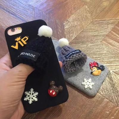China DIY Korean Style Lovely Microfiber VIP Wool Handmade Hat Snowflake Back Cover Cell Phone Case For iPhone 7 6s Plus for sale
