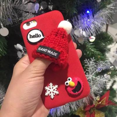 China DIY Korean Style Microfiber Sesame Street Wool Handmade Hat Snowflake Back Cover Cell Phone Case For iPhone 7 6s Plus for sale