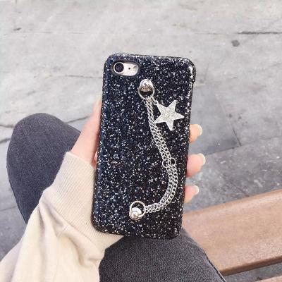 China Korea Style Glitter Metal Back Chain Star Strap Cell Phone Case Cover For iPhone 7 6s Plus for sale