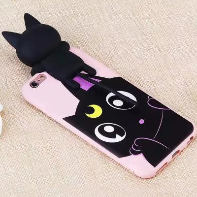 China Soft TPU Called Black Cartoon Cat Cell Phone Case For iPhone 7 6s Plus with Lanyard for sale