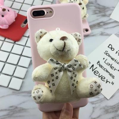 China Soft TPU 3D Cartoon Bear Doll Stand Back Cover Cell Phone Case For iPhone 7 6s Plus for sale