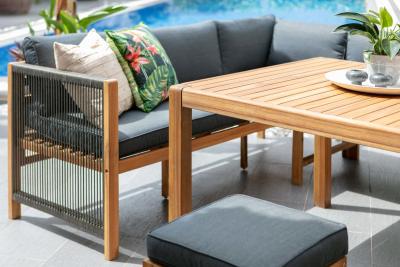 China Outdoor Dining Set featuring Solid Wood Corner Sofa and 3 Seater Bench for Relaxing Meals for sale