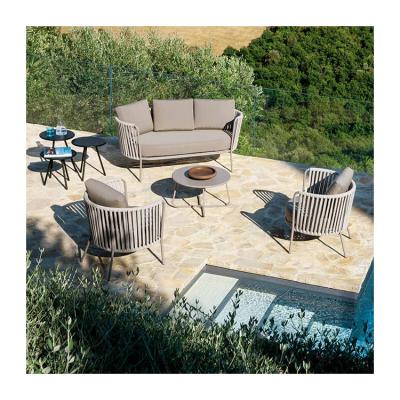 China Villa Outdoor Sofa Set with Steel Frame and Handcrafted Rope AJUNION Luxury Garden Set for sale
