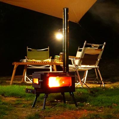 Cina Patio all'aperto Campeggio BBQ Party Portatile In acciaio inossidabile Stufa da campo a legna con tubo di camino in vendita