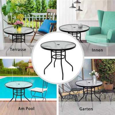 China Balcony Garden Leisure Furniture Metal Tempered Glass Square Round Coffee Dining Table for sale