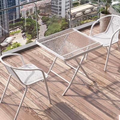 China Buitenrestaurant Balkon Cafe Patio Tuin Set Rattan stoel en kleine witte vierkante tafel Te koop