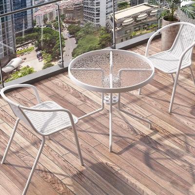China Outdoor Balkon Restaurant Cafe Tuin Leisure Metalen Glas Ronde Tafel en Rattan Stoel Te koop