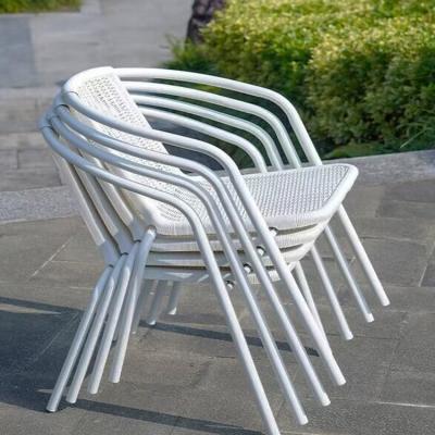 China Outdoor Balkon Restaurant Cafe Tuin Leisure Metalen Glas Ronde Tafel en Rattan Stoel Te koop
