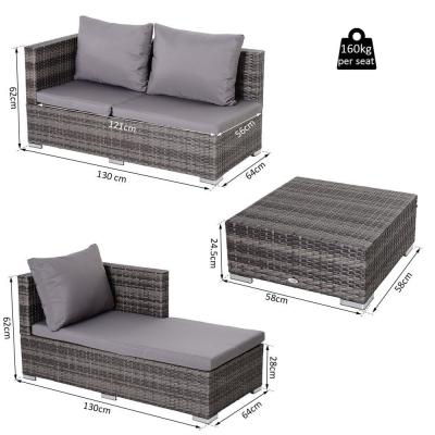 China AJUNION 3-teiliges Gartensofa aus Rattan mit verstellbarer Rückenlehne und Stahlrohrrahmen zu verkaufen