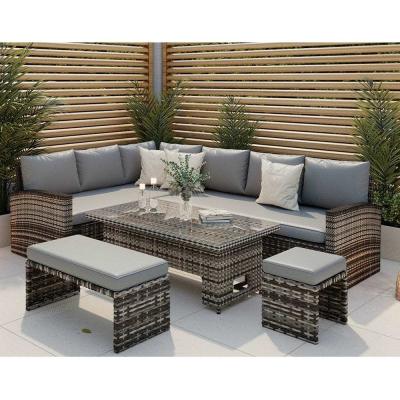 Cina AJUNION Mobili da giardino in rotino PE Set con tavolo da pranzo a sbalzo L96xW49xH35cm in vendita