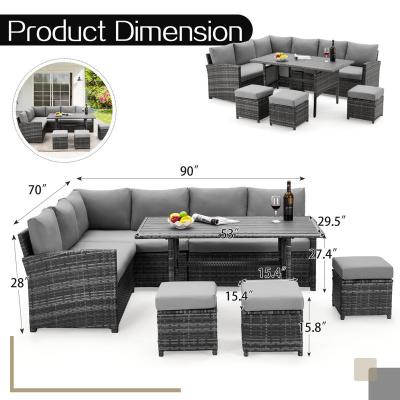 China AJUNION 9 Piece Wicker Outdoor Furniture Rattan Sofa Set Comfortable PE Wicker Rattan for sale