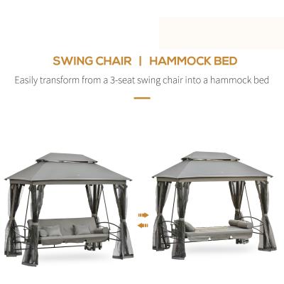 China Metal AJUNION Outdoor Patio Daybed 3 in 1 Baldachin Gazebo Schaukelstuhl Garten Hängematte mit Maschen Moskitonetz zu verkaufen