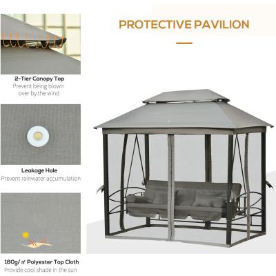 China Metal AJUNION Outdoor Patio Daybed 3 in 1 Baldachin Gazebo Schaukelstuhl Garten Hängematte mit Maschen Moskitonetz zu verkaufen