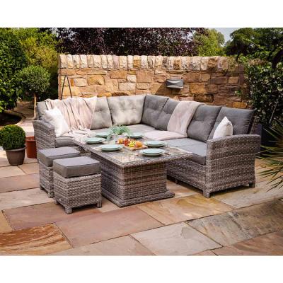 China PE Rattan AJUNION Outdoor Sectional Corner Sofa Patio Set with Adjustable Dining Table for sale
